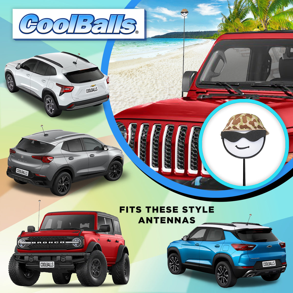 Coolballs Cool Army Car Antenna Topper - Thin Antenna Fit